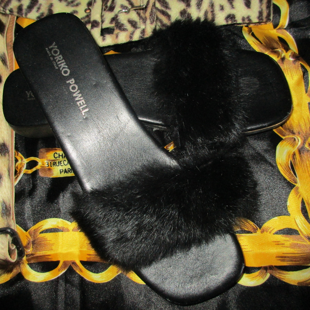 Vintage Yoriko Powell Rabbit Fur Slide Mules Japan - Gem